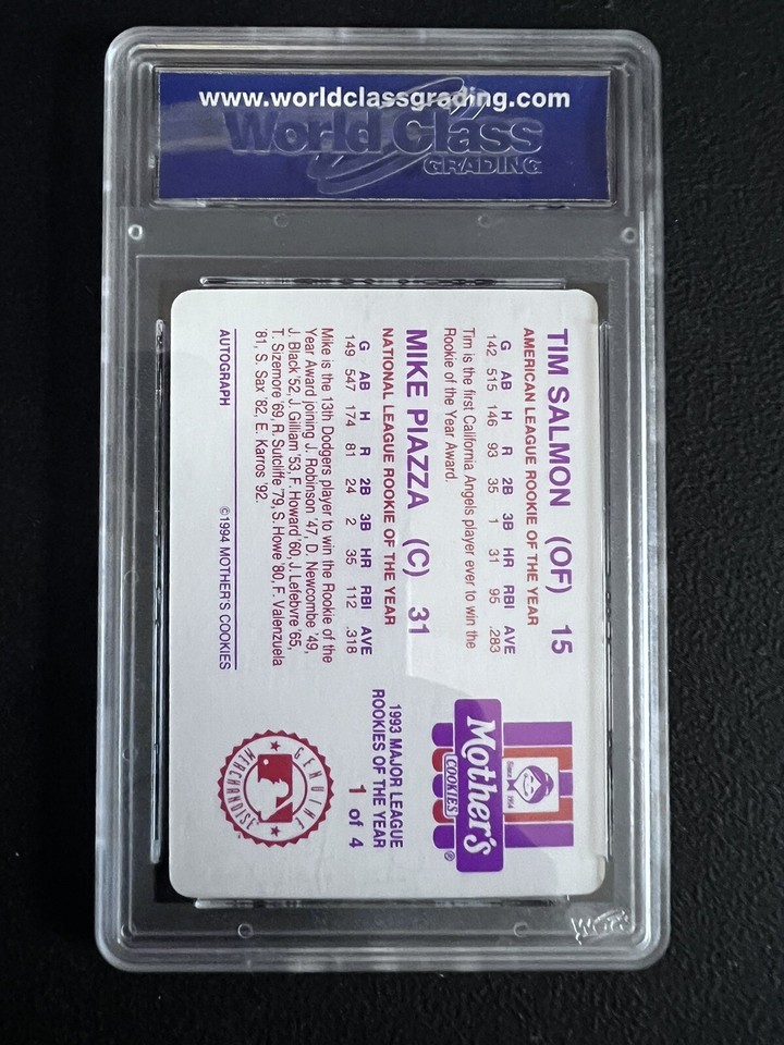 Mike Piazza & Tim Salmon GRADED 10 GEM MINT 1994 Mothers Cookies #1 ...