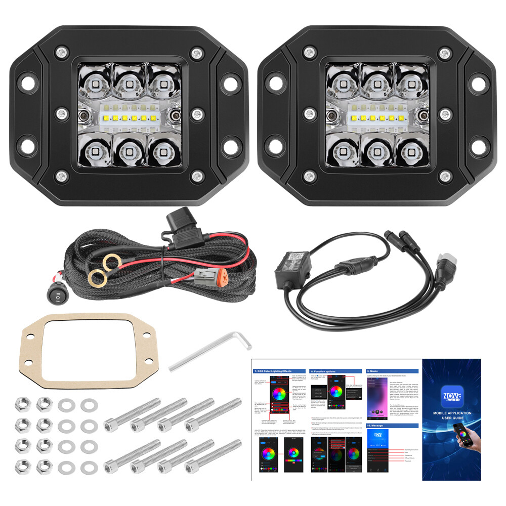 2x 5" RGB Flush Mount LED Pods Spot Flood Light Bar Rear Reverse Pods ...