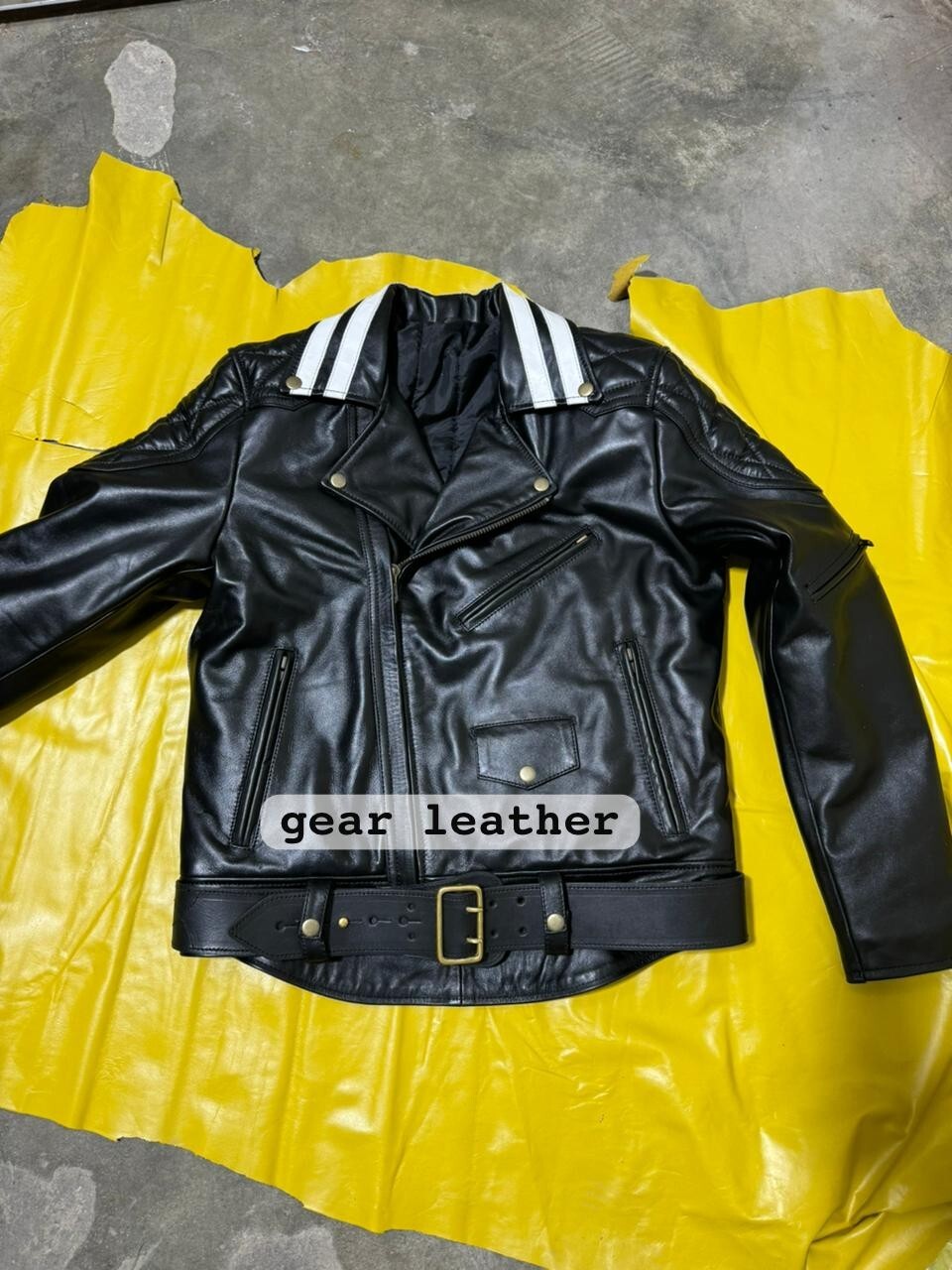Men's Real Cow Leather Biker Jacket With Two White Straps Sexy Gay ...