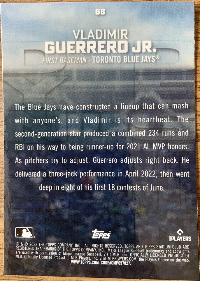 2022 Stadium Club Chrome Destiny Vladimir Guerrero Jr. Toronto Blue ...