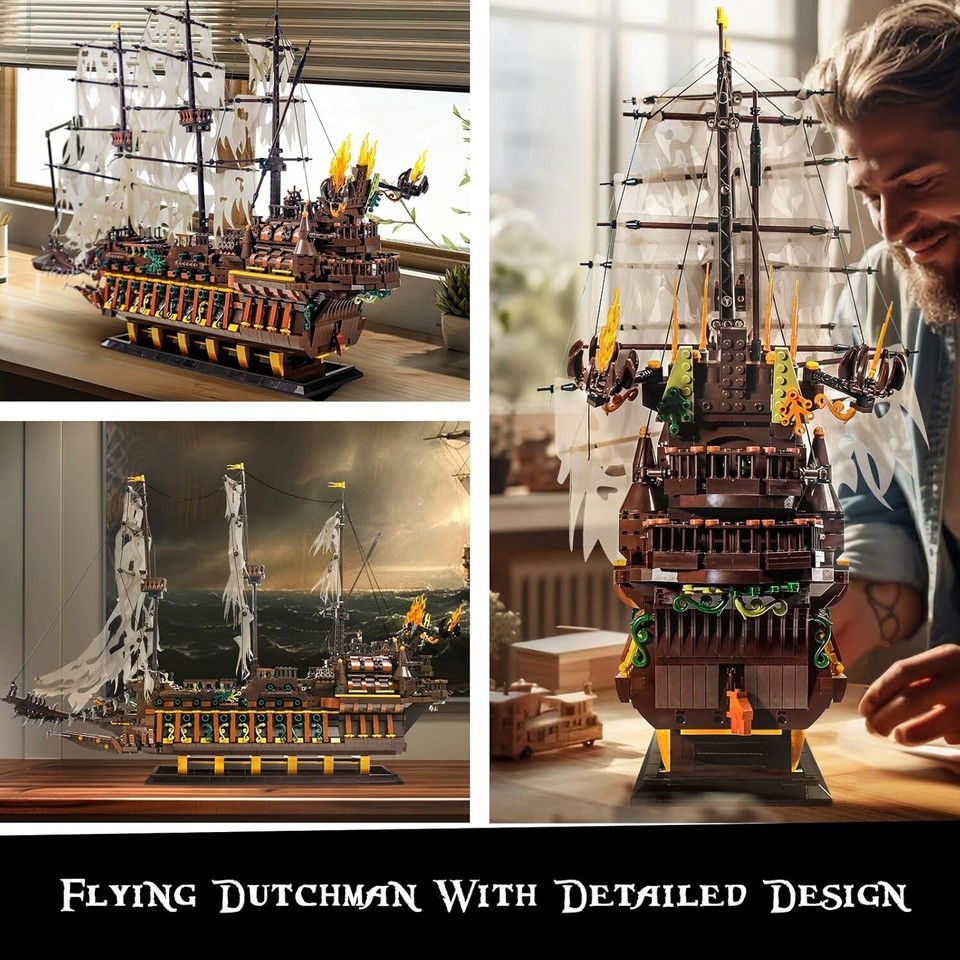 Pirate Ship Building Brick Flying Dutchman Boat Ship Model Kit Block ...