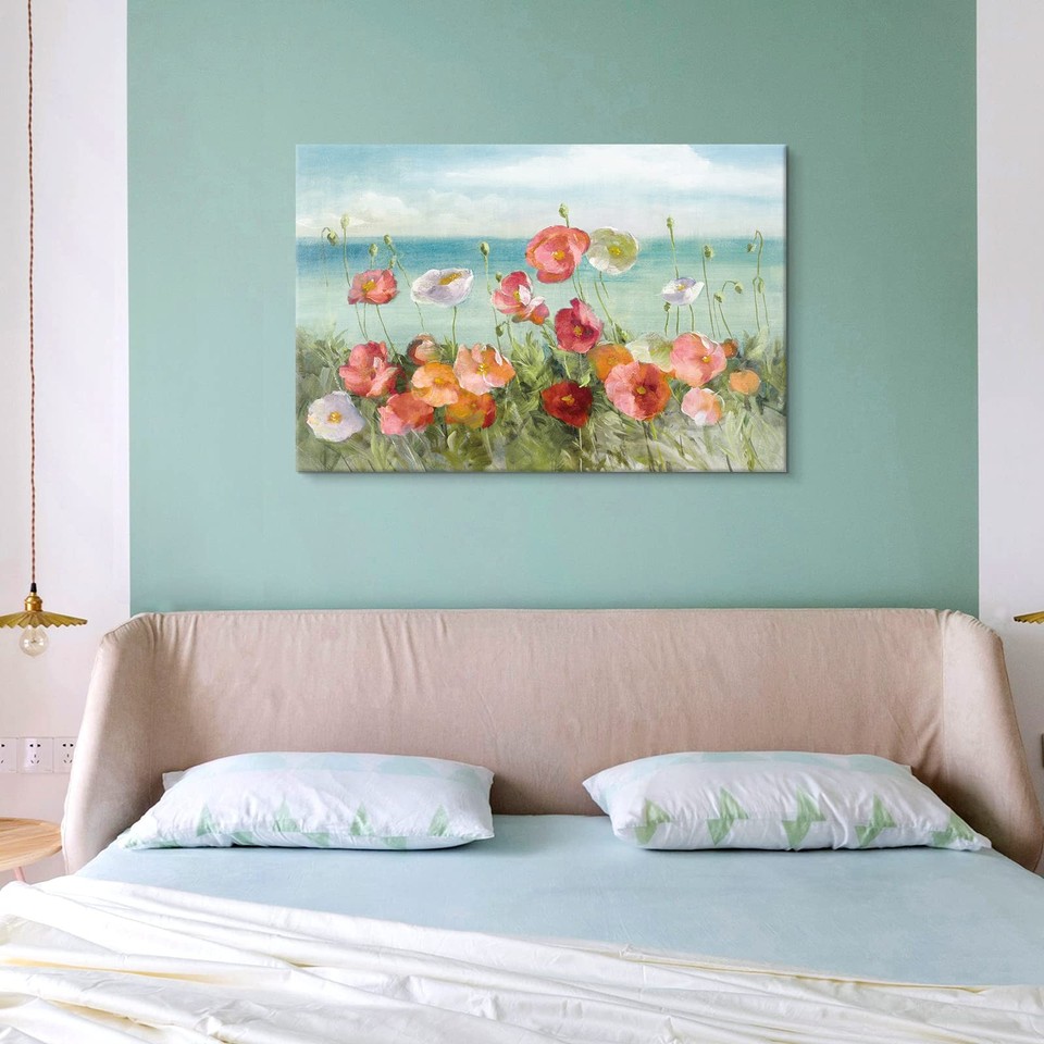 Beach Colorful Flower Canvas Paintings Spring Poppies Wall Art Pictures ...