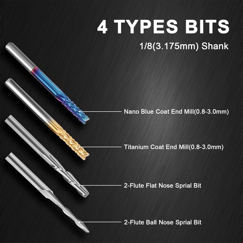 1/8" Shank End Mills CNC Router Bits, 40Pcs, CNC Cutter Milling Carving ...