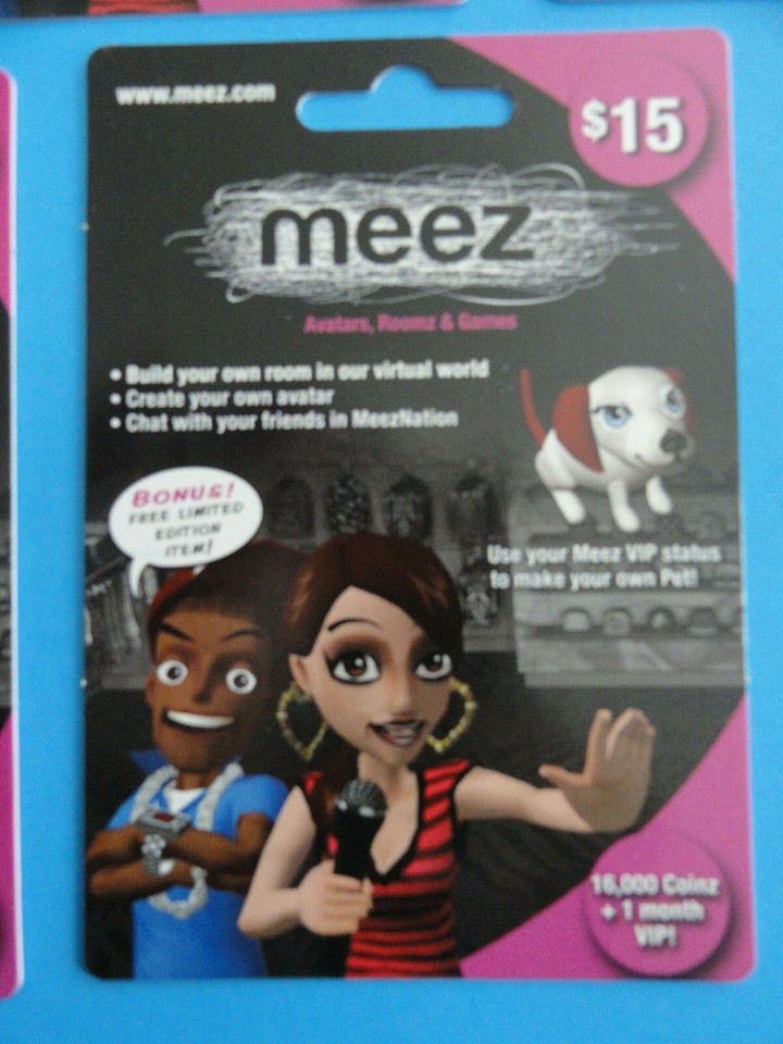 MEEZ ONLINE GAME DOWNLOAD CARDS (5) NEW -NO CASH VALUE -COLLECTIBLE ...