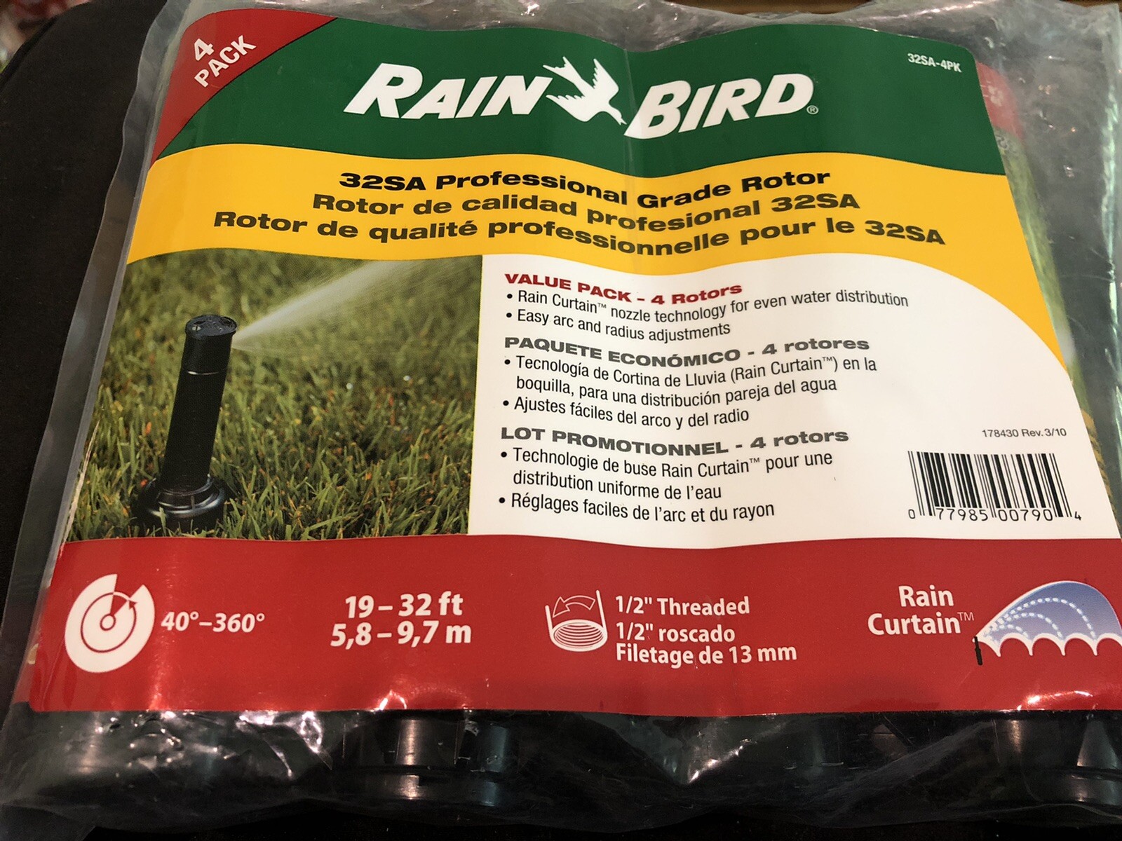 4PKS Rain Bird 32SA Simple Gear Drive Rotor Adjustable 40°-360° Degree ...