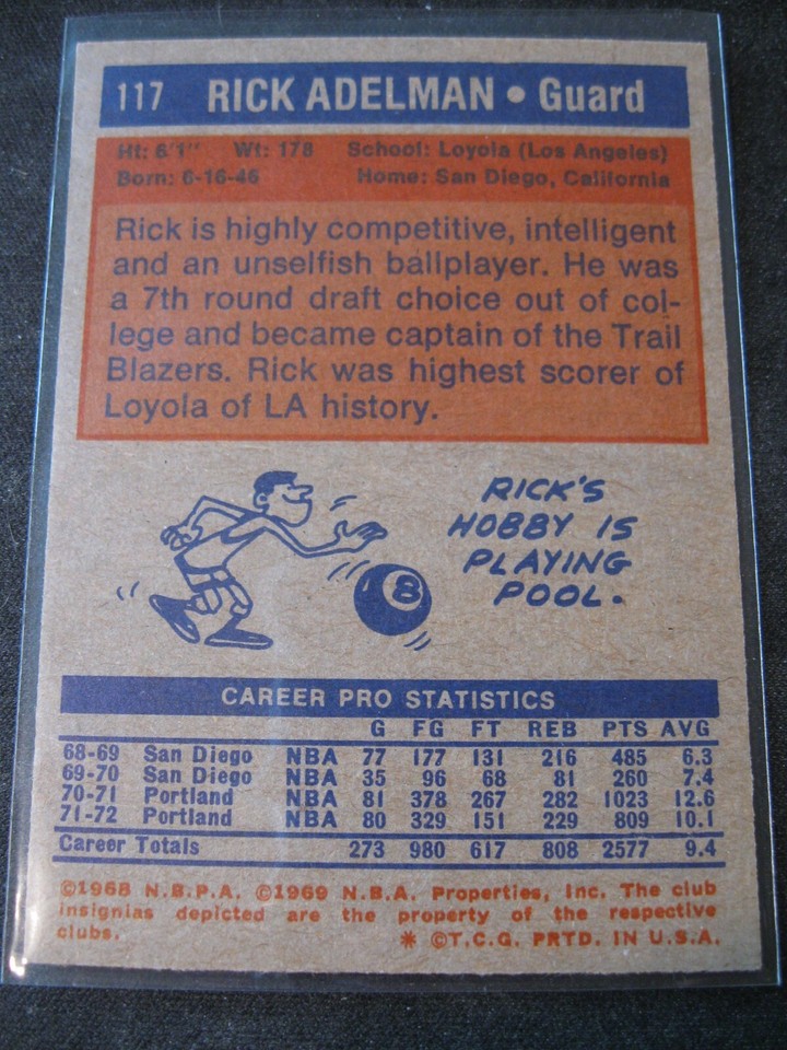 RICK ADELMAN 1972-73 Topps #117 PORTLAND TRAIL BLAZERS Vintage NM | eBay
