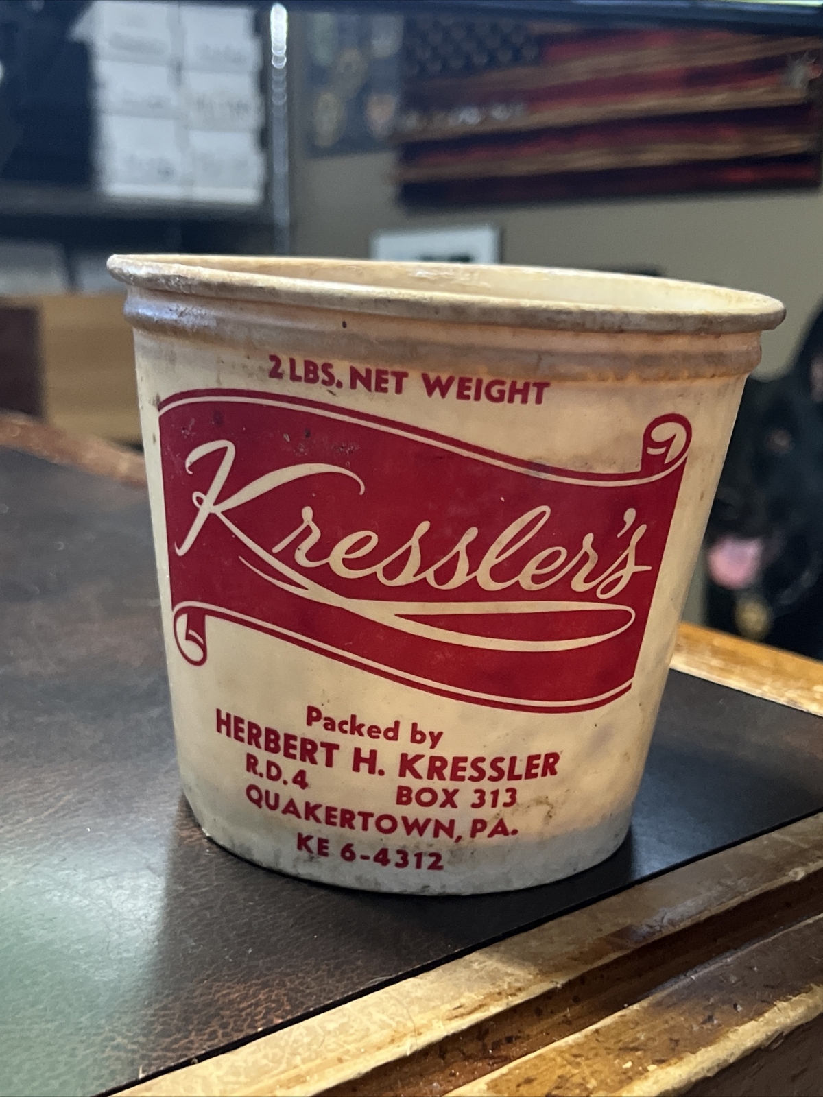 Vintage 1940s Quakertown Pa Kressler’s Meat Sausage Wax Tub Container ...