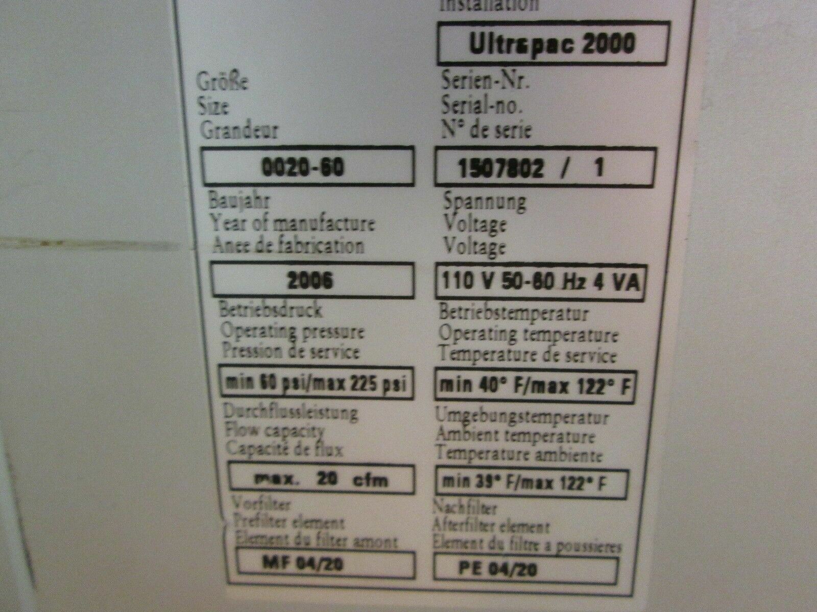 Donaldson Ultrafilter Ultrapac 2000 1507802/1 HEATLESS DESICCANT DRYER | eBay UK