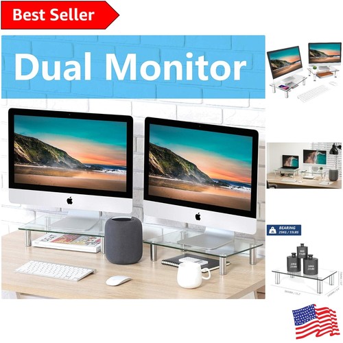 Clear Glass Computer Riser - Pack of 2 for Stylish Desk Organization ...