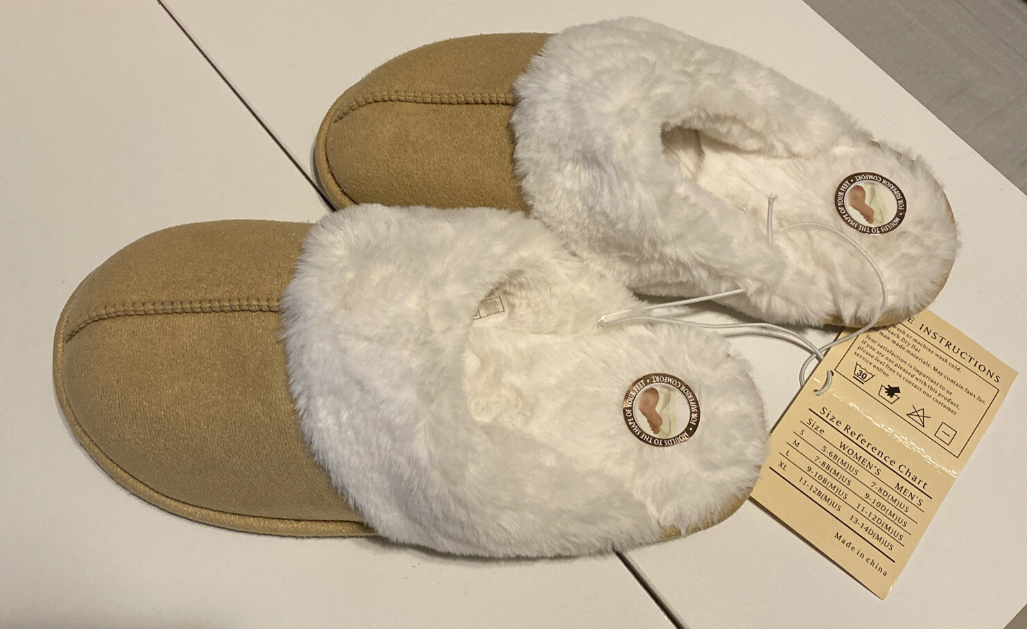 Dena lives Memory Foam Slippers Women Slip On, Beige Fluffy Slippers ...