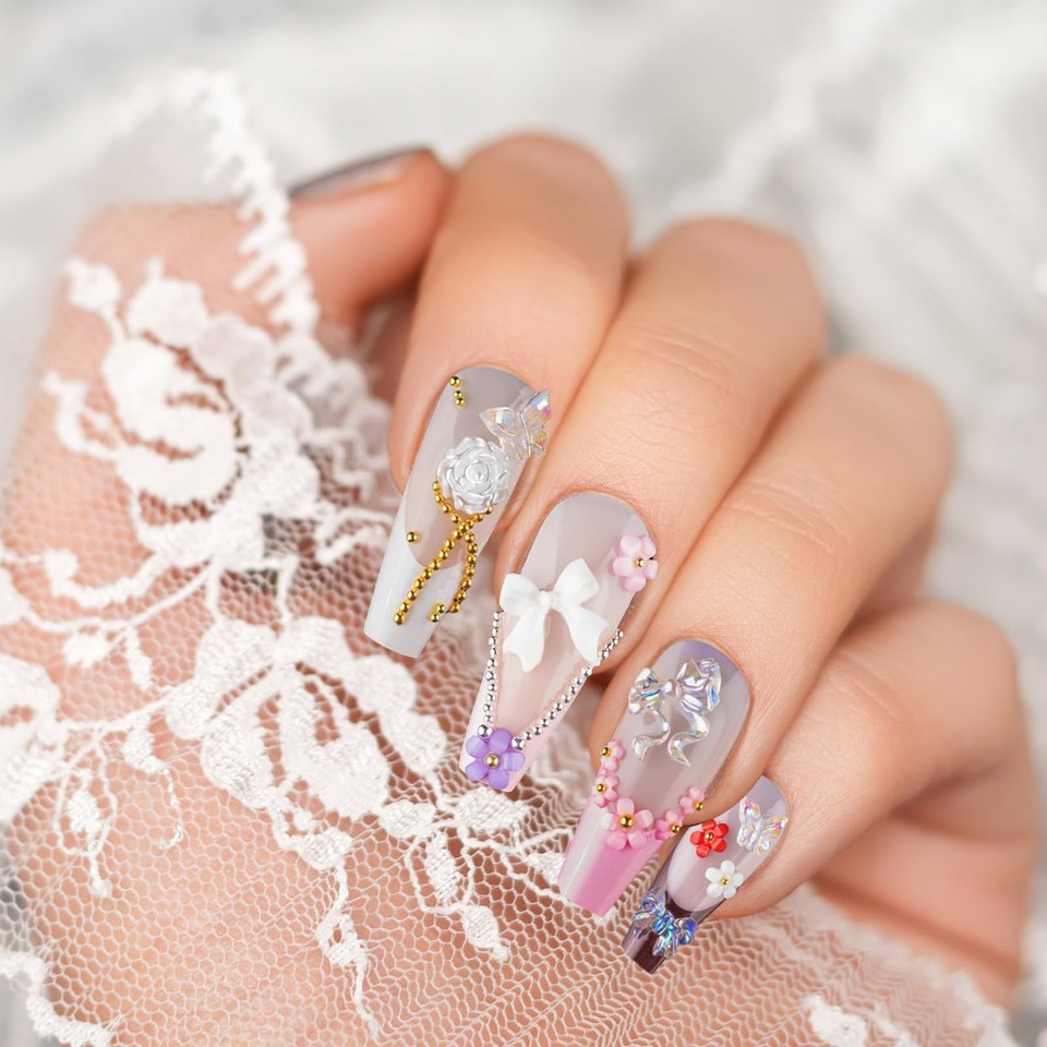 3D Nail Charms Gems Crystals Pearls Bows Butterfly Nail Art Decoration ...