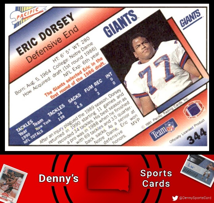 1991 Pacific #344 Eric Dorsey New York Giants Football Card | eBay