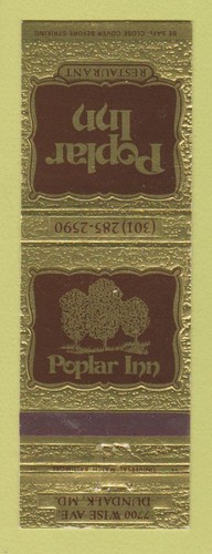 Matchbook Cover - Poplar Inn Restaurant Dundalk MD | eBay
