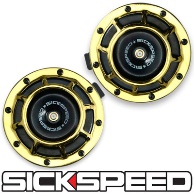 ONE SICKSPEED 2PC 24K GOLD SUPER LOUD COMPACT BLAST TONE HORN CAR SUV ...