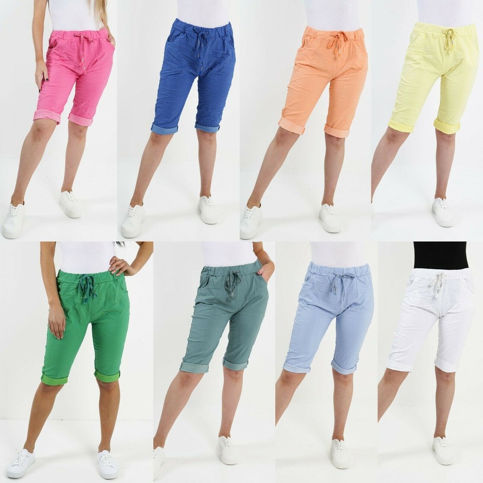 Womens Magic Shorts Italian Lagenlook Ladies Casual Stretch Jogger ...
