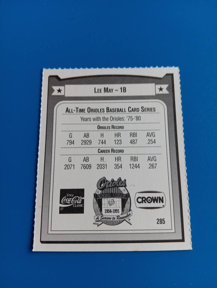 Lee May Baltimore Orioles 1991 Crown Baseball card # 285 | eBay