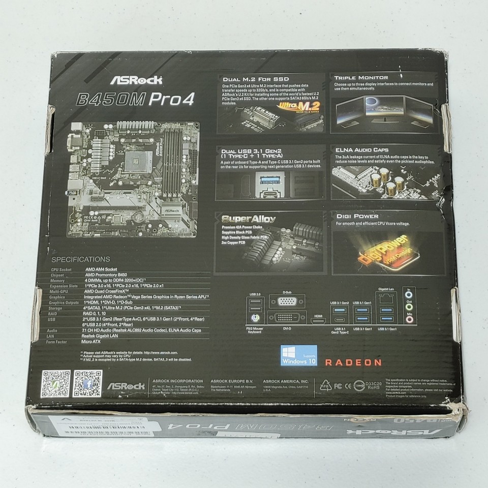 ASRock B450M Pro4 AMD Socket AM4 Motherboard OPEN BOX | eBay