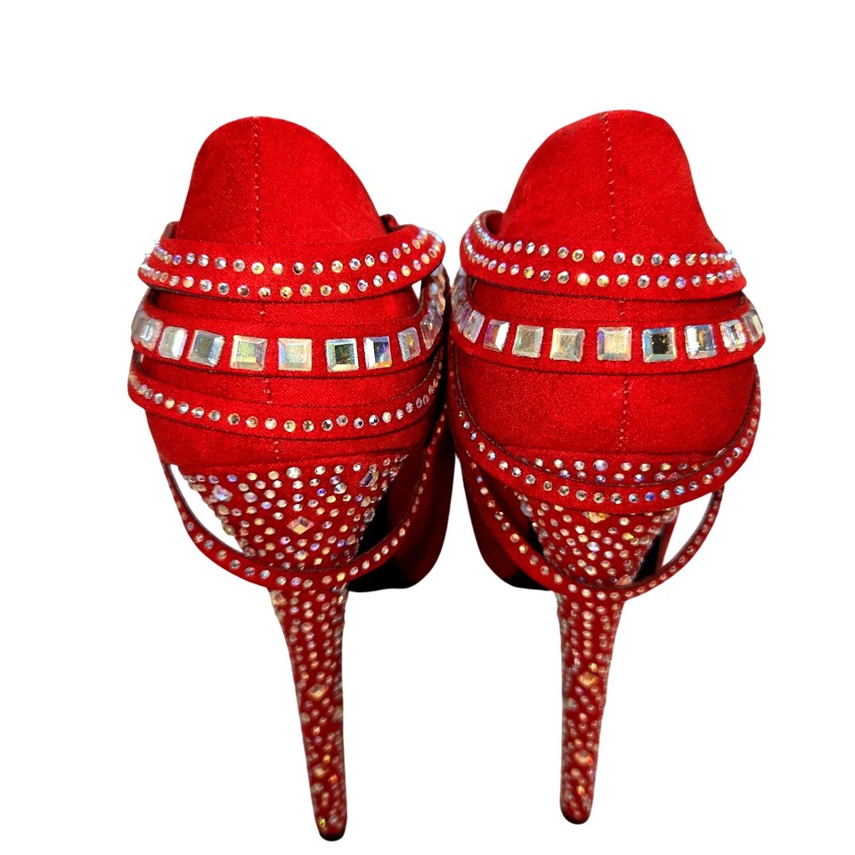 Paprika 6 Women's Dress Shoes Red 5 inch Heels Platform Rhinestones ...