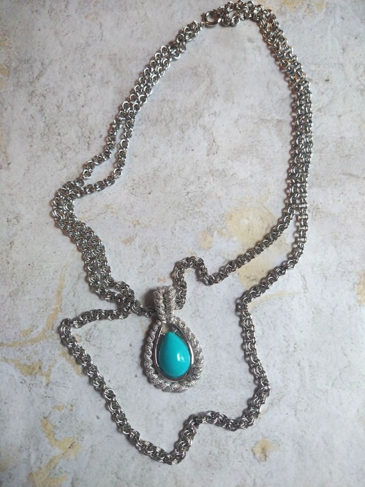 Vintage 1970s Avon Silver Tone Faux Turquoise Necklace | eBay