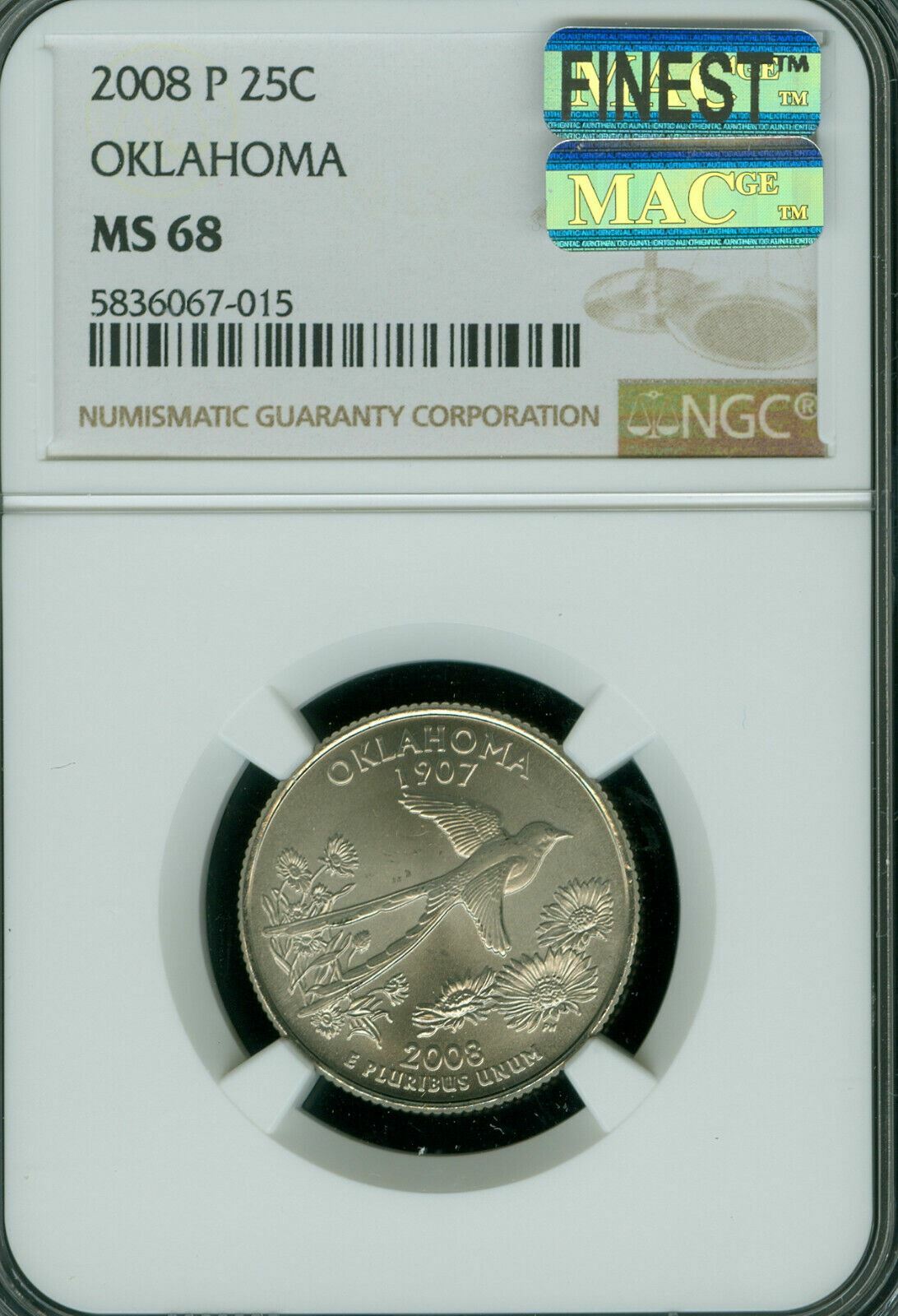 2008 P OKLAHOMA QUARTER NGC MS68 MAC FINEST BUSINESS STRIKE MAC ...