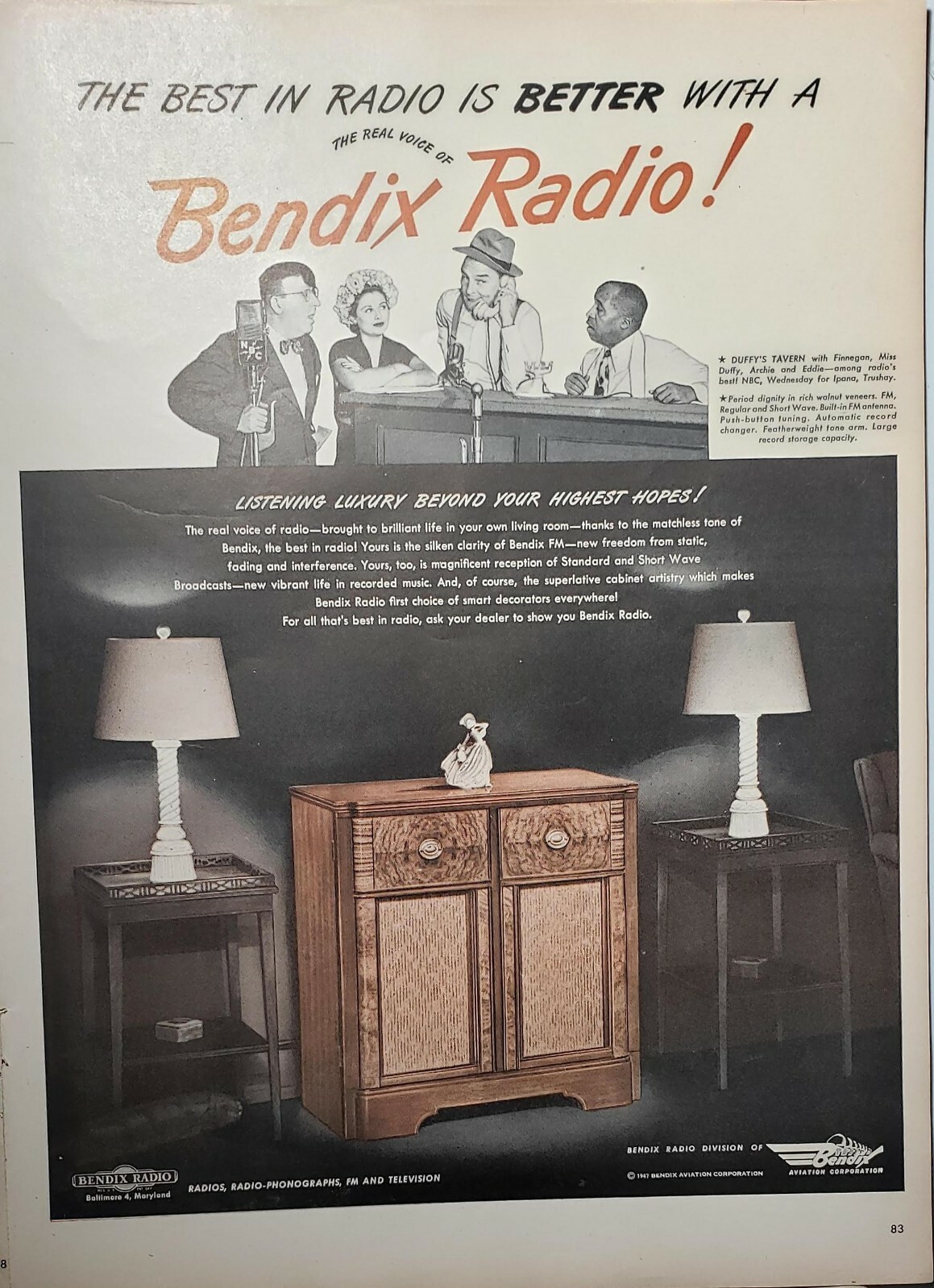 Vintage Bendix Radio 1947 Print Ads Duffy's Tavern Lot of 2 | eBay