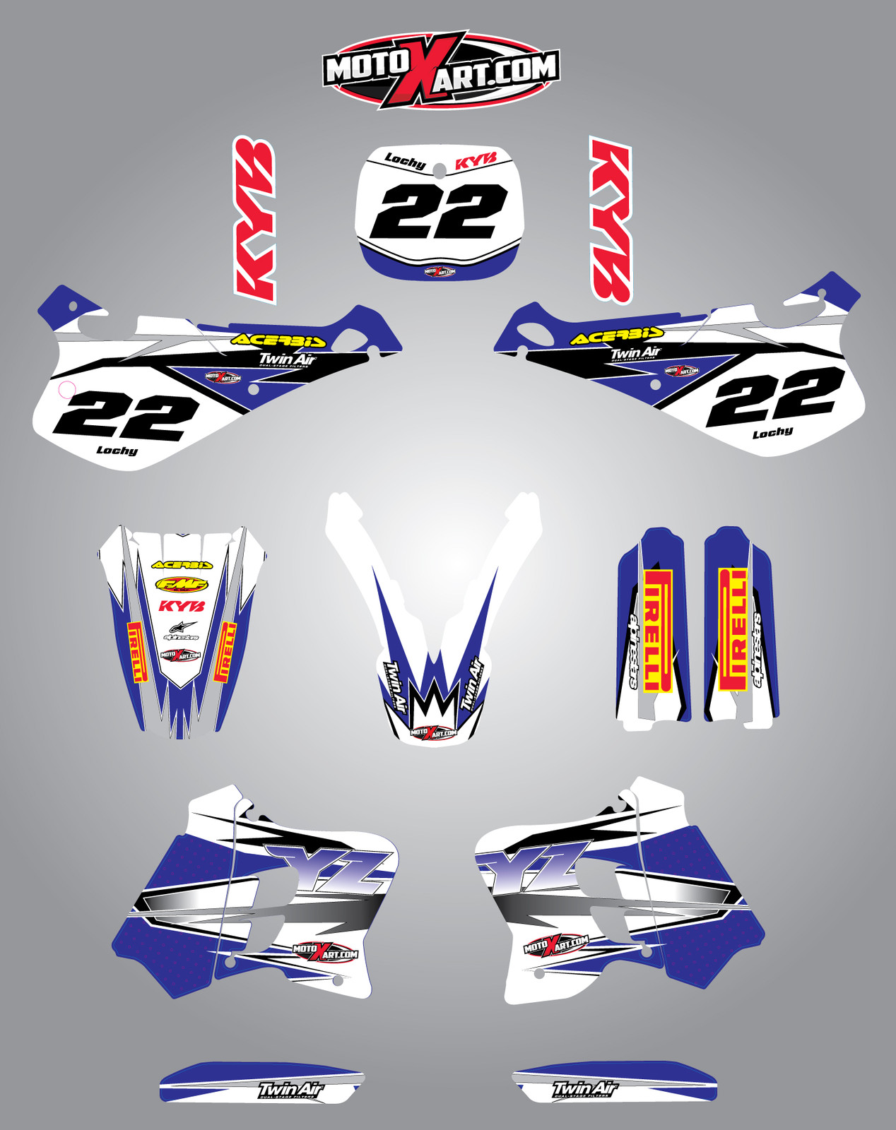 Yamaha YZ 250 - 1993 1994 1995 Full Graphic kit SHOCKWAVE Style decals ...