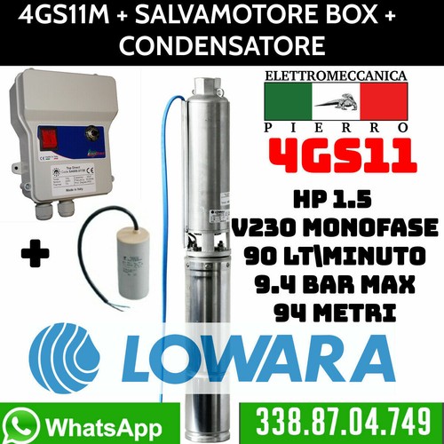 POMPA SOMMERSA LOWARA 4GS11M HP1.5 90LT/MIN 9.4BAR V230 SALVAMOTORE ...