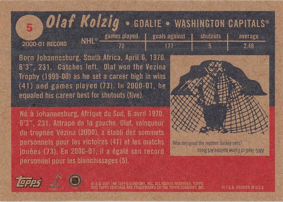 OLAF KOLZIG 2001-02 TOPPS HERITAGE HOCKEY #5 | eBay