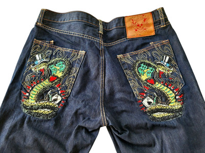 New Don Ed Hardy Jeans Mens 38x32 Embroidered Rhinestone Card Playing ...