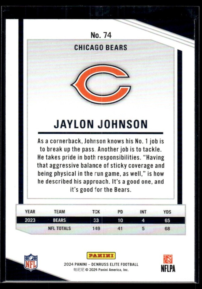 2024 Donruss Elite Green Disco Jaylon Johnson Chicago Bears #74 | eBay