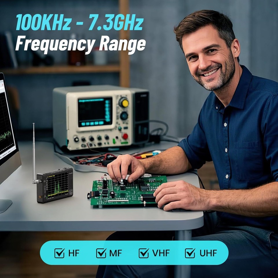 TinySA Ultra+ ZS407 7.3GHz Spectrum Analyzer 4 Inch HW V0.5.4 100kHz-7 ...