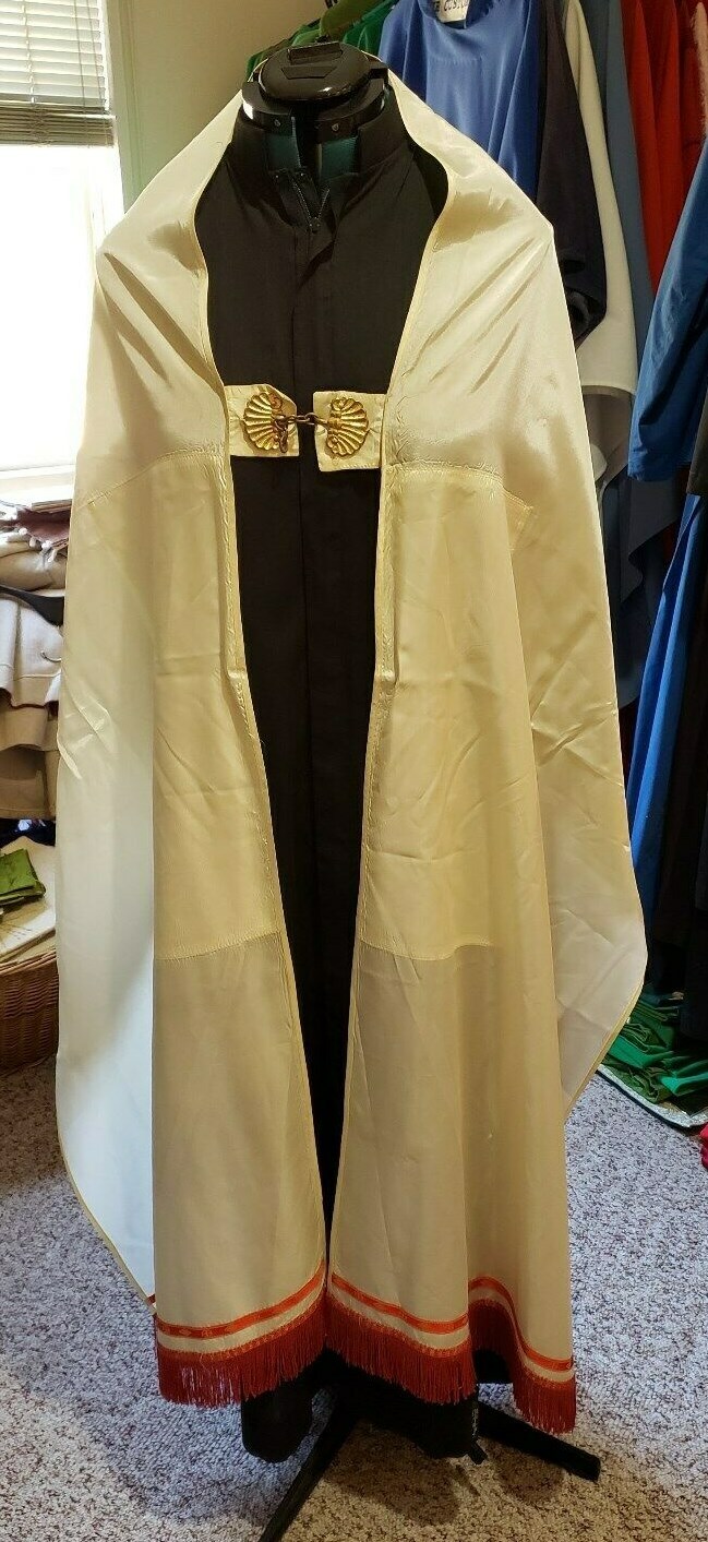 PRIEST VESTMENT LITURGICAL CLERGY HUMERAL VEIL IVORY W/RED FRINGE ALPHA ...