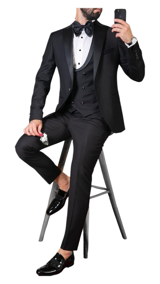 Designer Tuxedo Suit Wedding Suit 80% Wool Suit Fitted Slim Fit | eBay