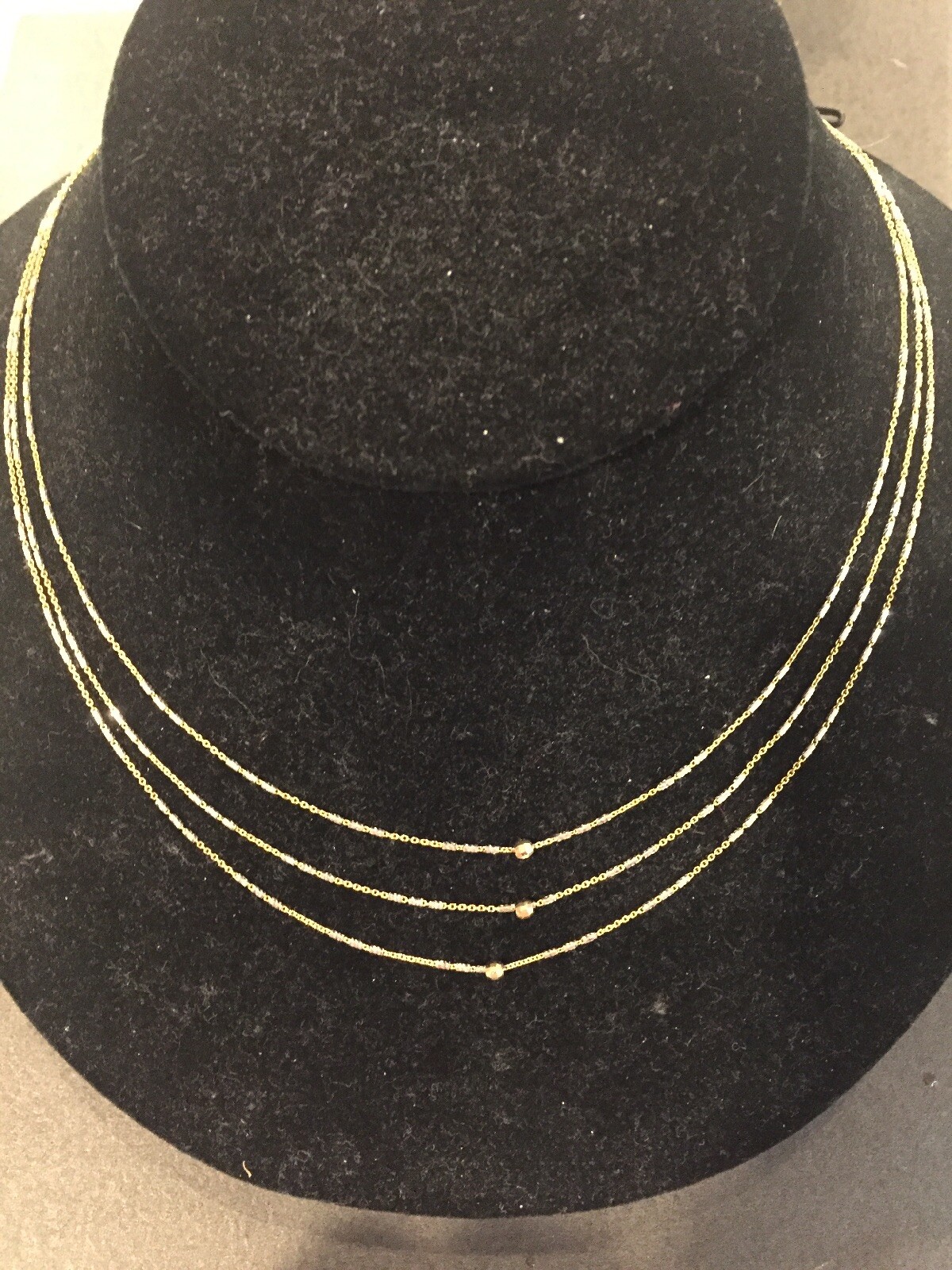 14K Yellow White Gold Solid Three Strand Necklace - Gem