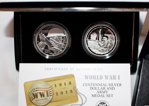 2018 World War I Centennial Silver Dollar & ARMY Medal WWI 2 Coin Set ...
