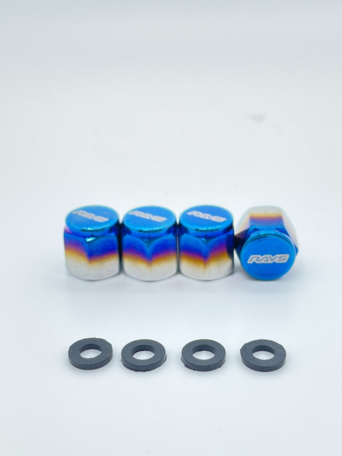 Rays tire valve kit set titanium blue new with rubber seal in seal ...