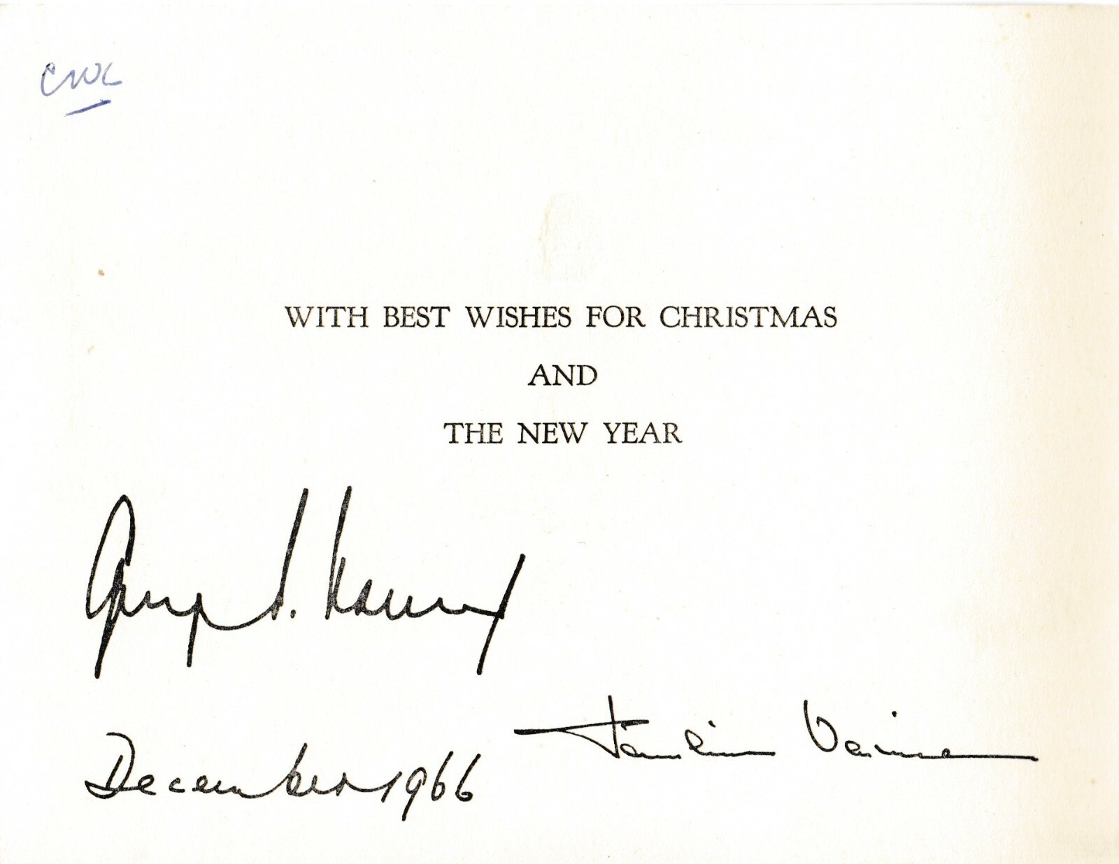 Christmas Card- George Vanier Governor General of Canada December 1966 ...