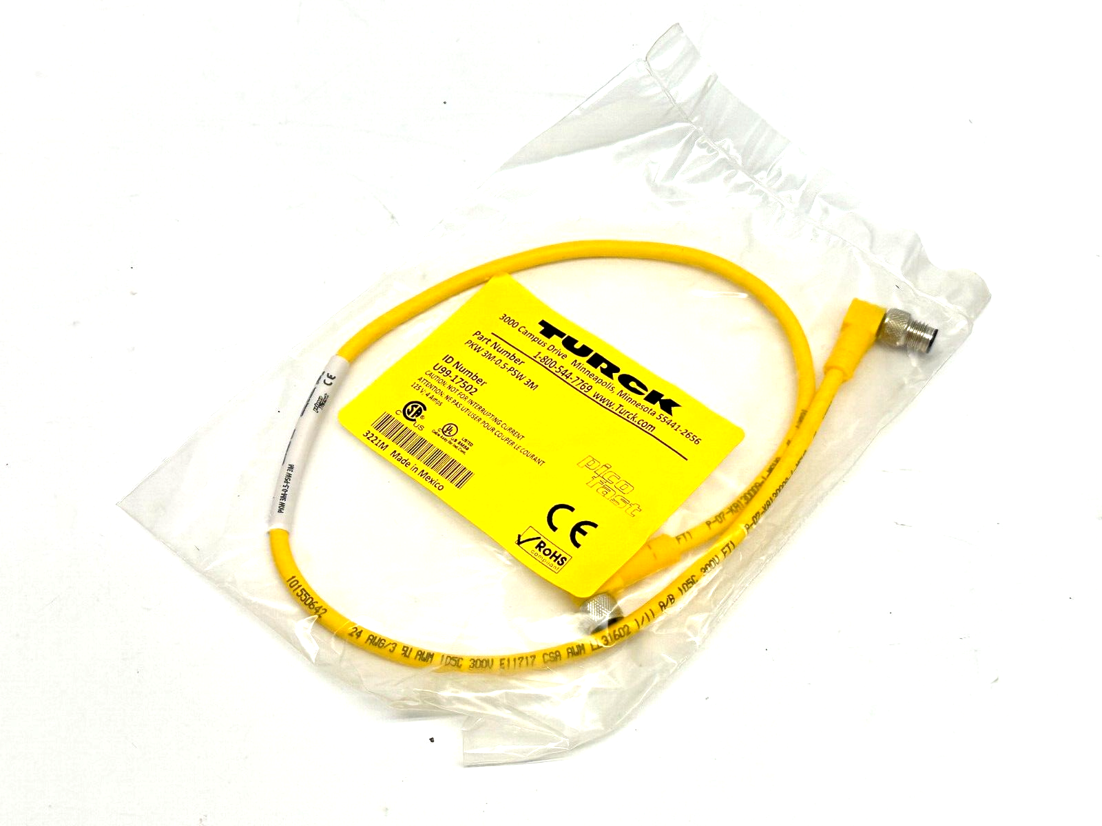 PKW 3M-0.5-PSW 3M Turck M8; Picofast, Female Connector, Right Angle ...