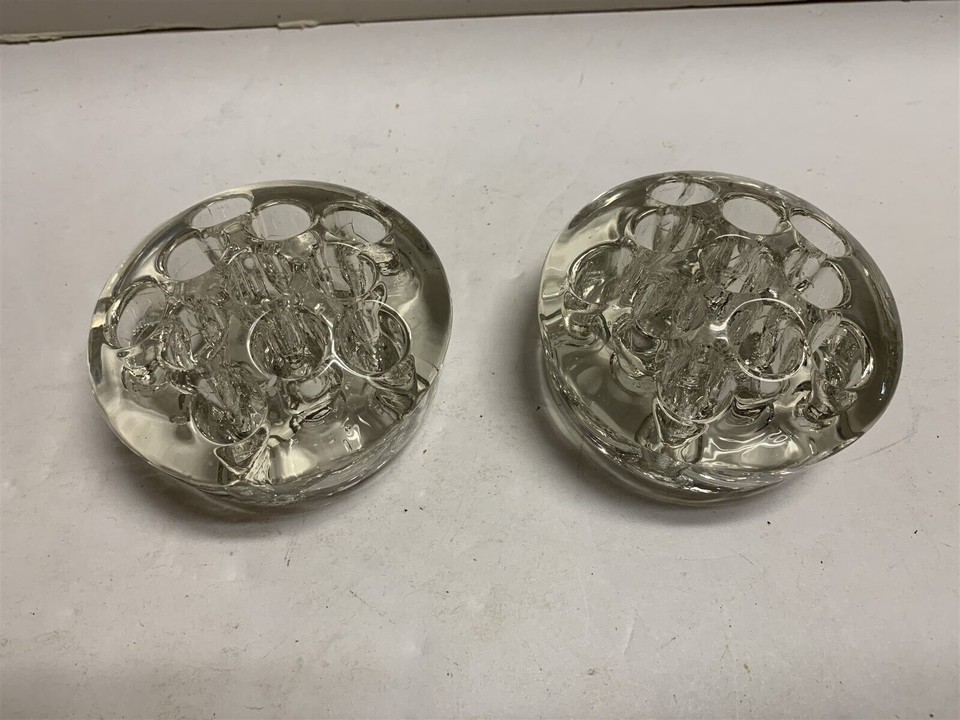 Clear Vintage Pair of Glass Flower Frog - 11 Holes- 3 1/4" Diameter x 1 ...