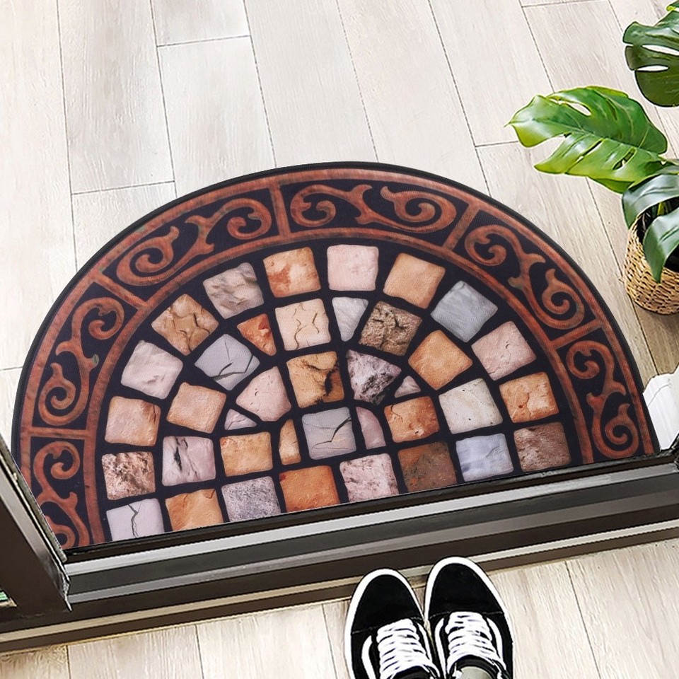 Outdoor Door Mat Slate Effect Half Moon Heavy Duty Anti-slip Rubber ...