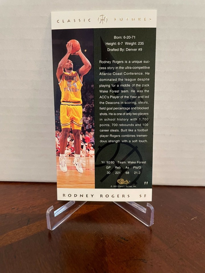 1993 Classic Futures Basketball Rodney Rogers Rookie Card 11 Wake ...