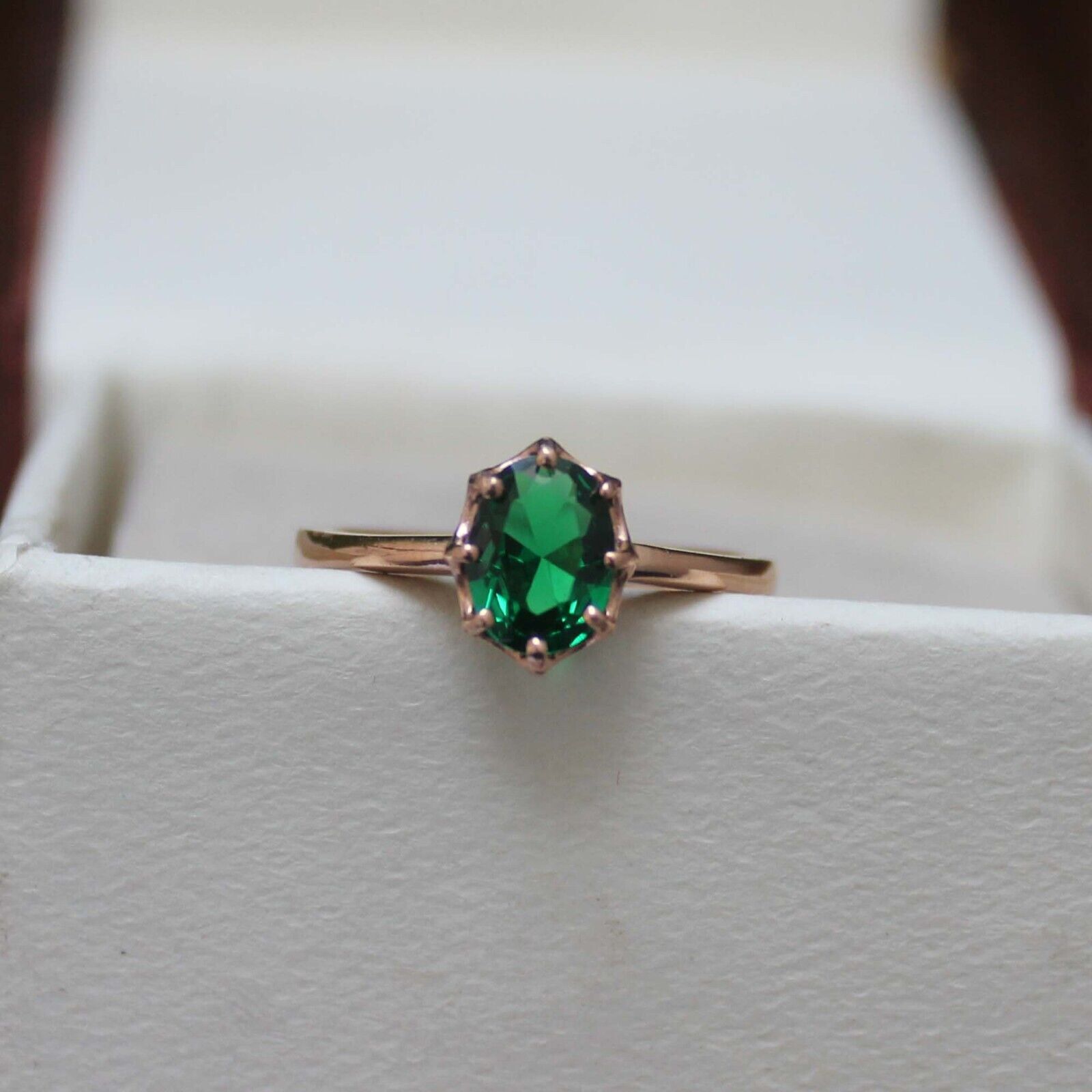 1 Ct Oval Cut Green Emerald Lab Created Gemstone Ring Wedding Gift For ...