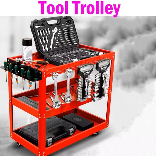 3-Tier Steel Tool Trolley Cart Workshop on Wheels Trolly Work Mechanic ...