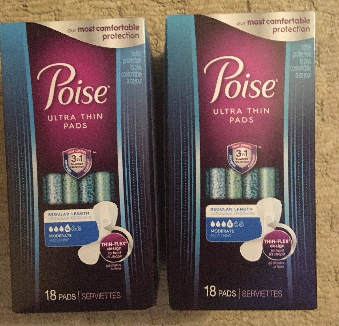 Poise Ultra Thins Moderate Absorbency Pads, 2 Boxes/18 Count In Each ...