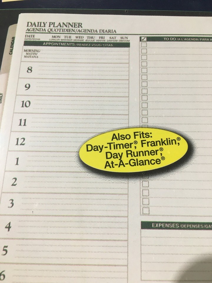 Mead Planner 47200 Refill Undated Daily Planner 30 Sheets Franklin Day ...