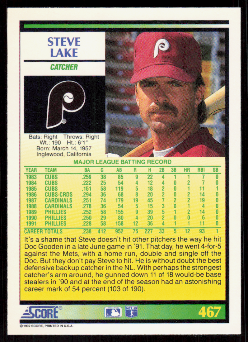 1992 Score - #467 Steve Lake for sale online | eBay