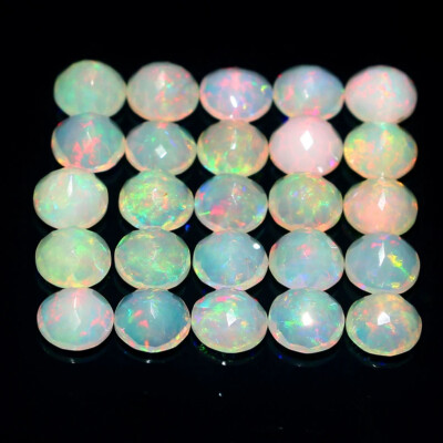 Natural Ethiopian Opal Welo Fire 7mm Round Faceted Cut Loose Gemstone ...