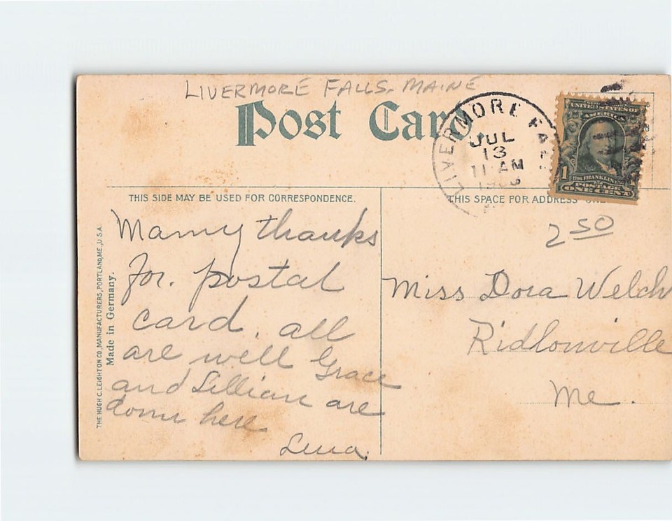 Postcard The New Methodist Episcopal Church Livermore Falls Maine USA ...