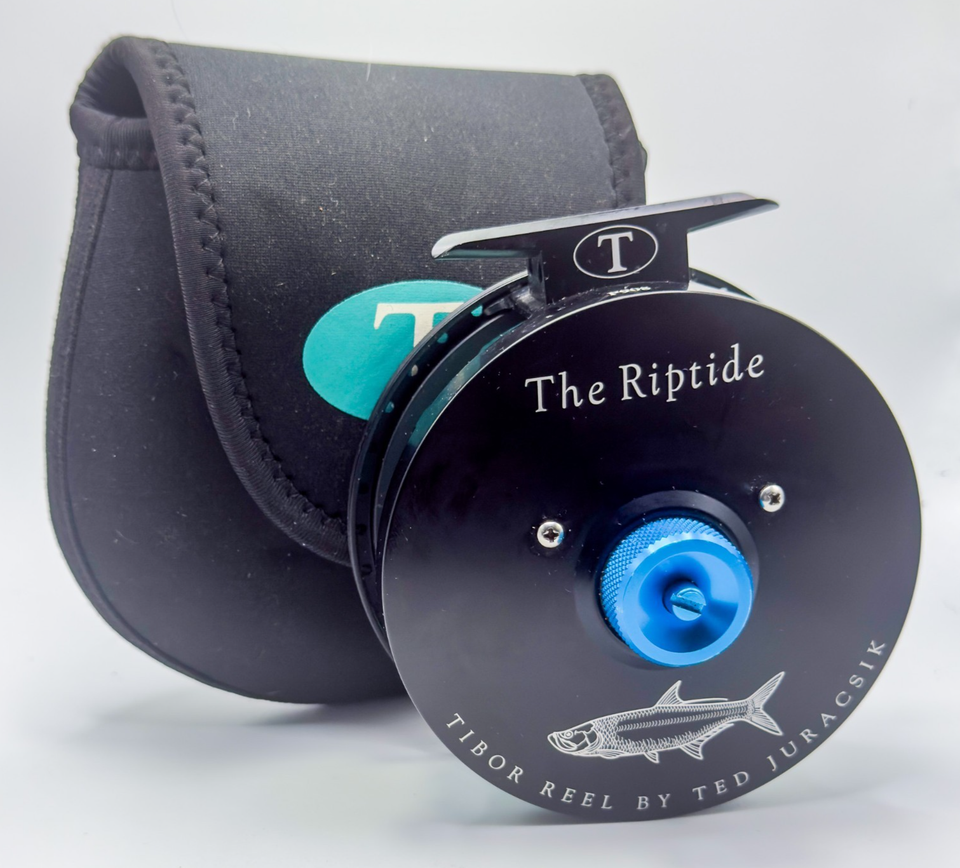 Tibor Riptide Fly Reel Black w/ Blue Knob Tarpon Engraving 9-11wt TERRIFIC SHAPE | eBay
