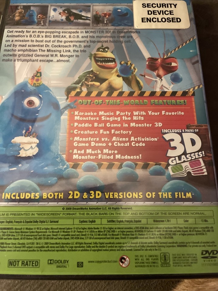 NEW B.O.B.s Big Break (DVD, in Monster 3D) Dreamworks, Bob's Kids ...